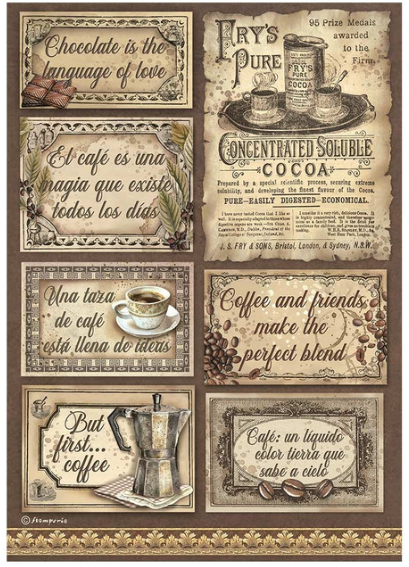 A4 Rice Paper Labels from Chocolate and Coffee Collection by Stamperia ...